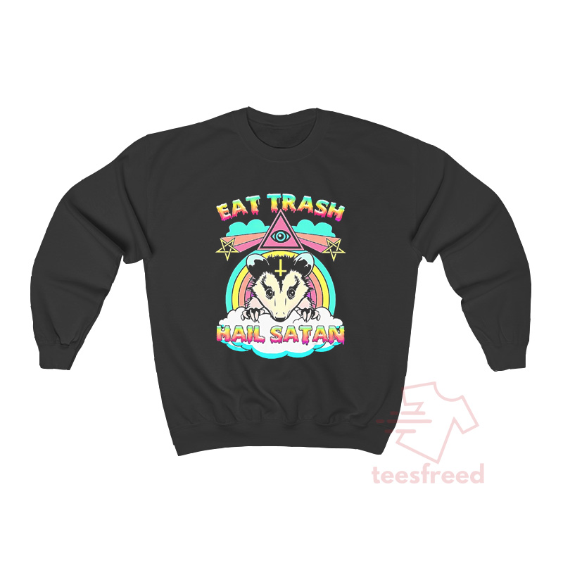 Eat Trash Hail Satan Raccoon Hoodie - TeesFreed.Com